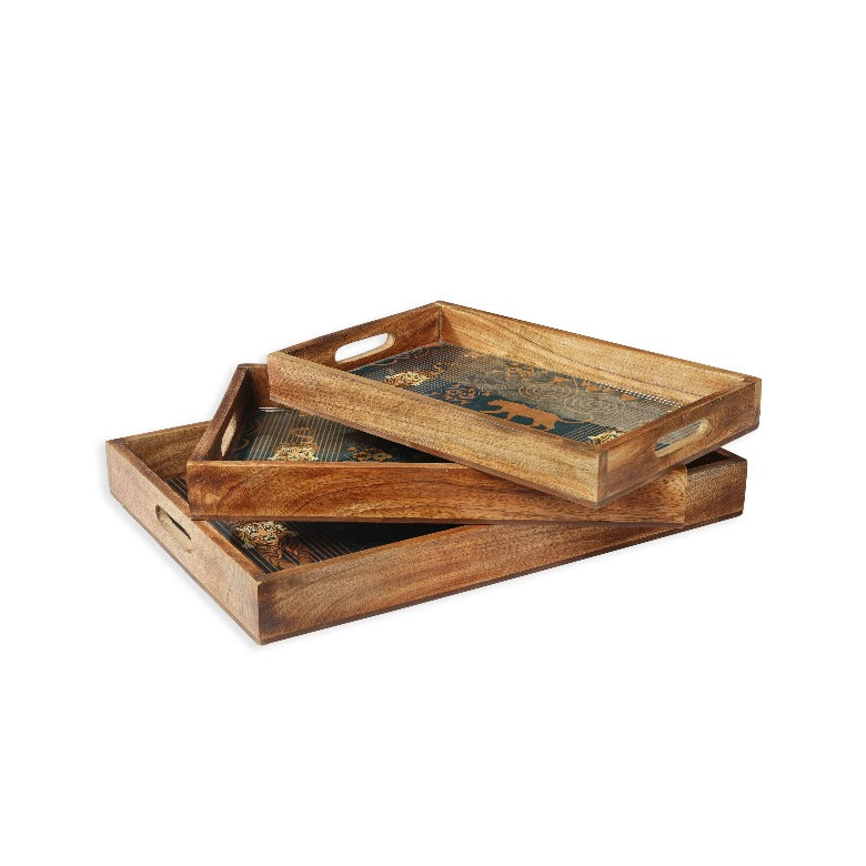 Safari Lion Resin And Wood Decorative Trays- Set of 3 – tiramisuusa